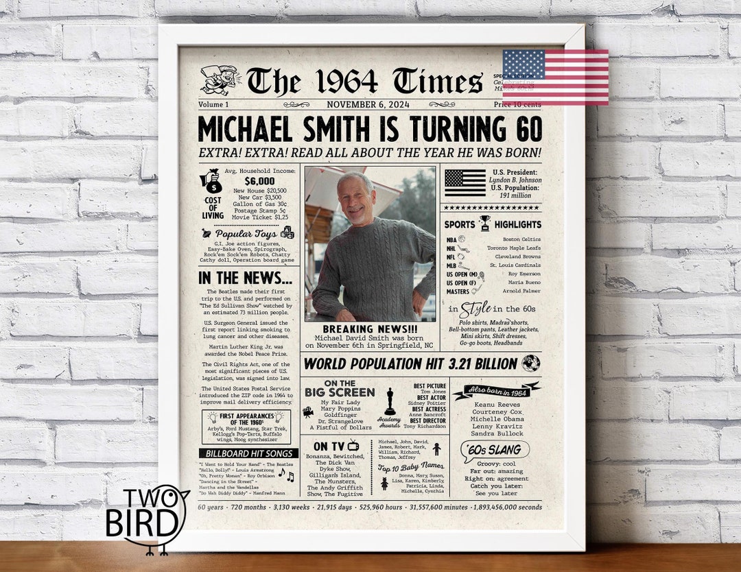 In the Year 1964 Birthday Party Decor 60th Birthday Gift for Him Back ...