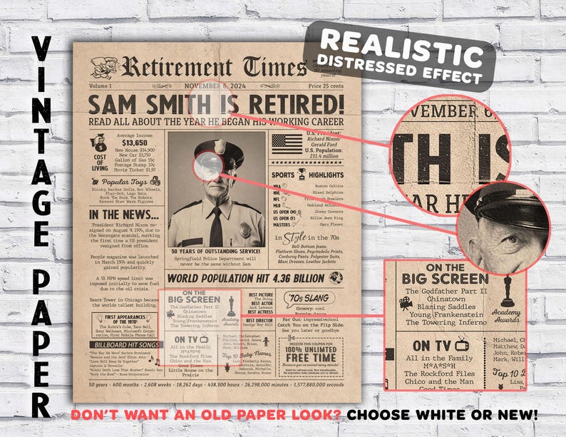 Retirement Newspaper - Retirement Gift for Him - 50 Years Retired ...
