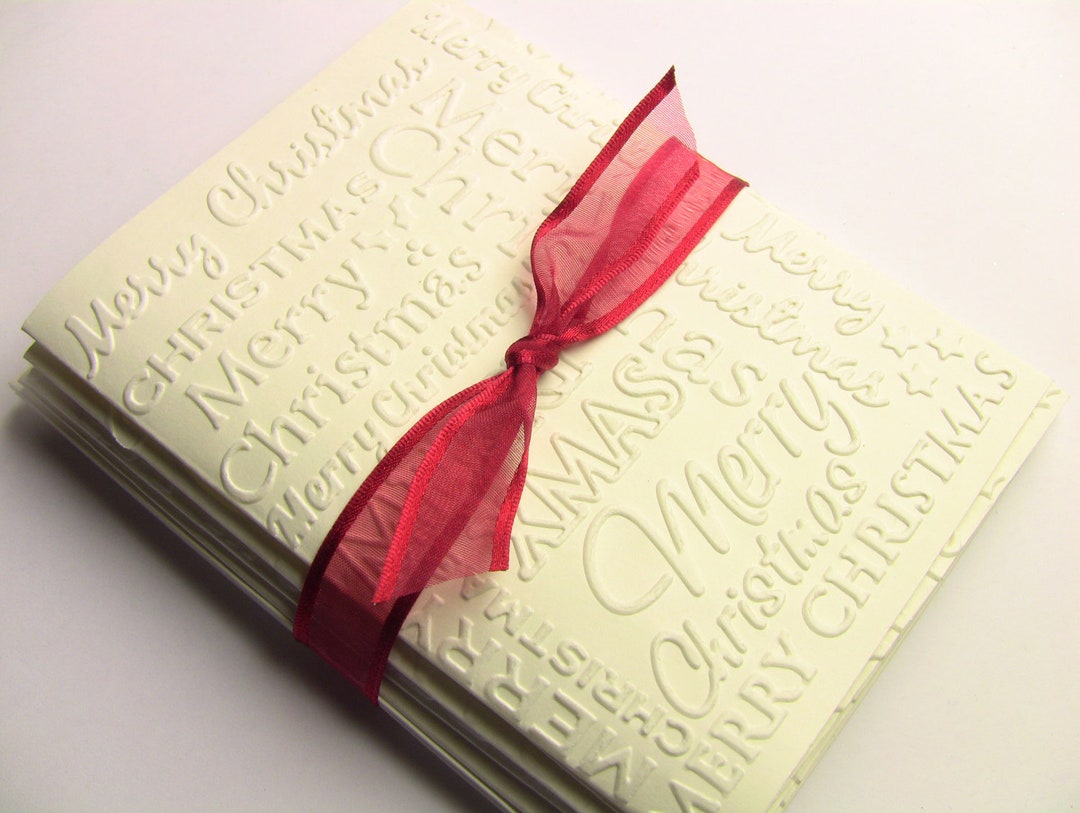 Set of 6 Hand Embossed Christmas Cards, Handmade Christmas Cards, Ivory ...