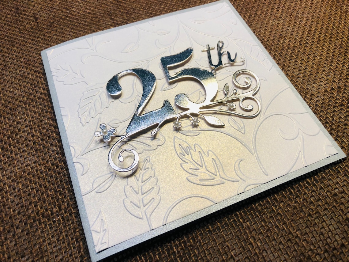 25th Anniversary Card Handmade Silver Anniversary Card | Etsy