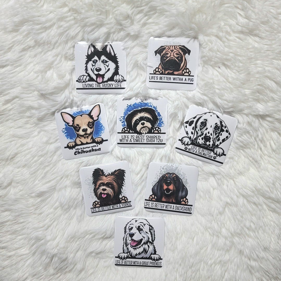 Dog Magnets, Choose Your Breed, Chihuahua, Pug, Dalmatian, Pyrenees ...