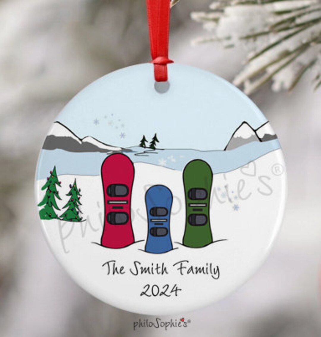 Snowboard, Snowboarding Family, Personalized Christmas Ornament, Winter ...