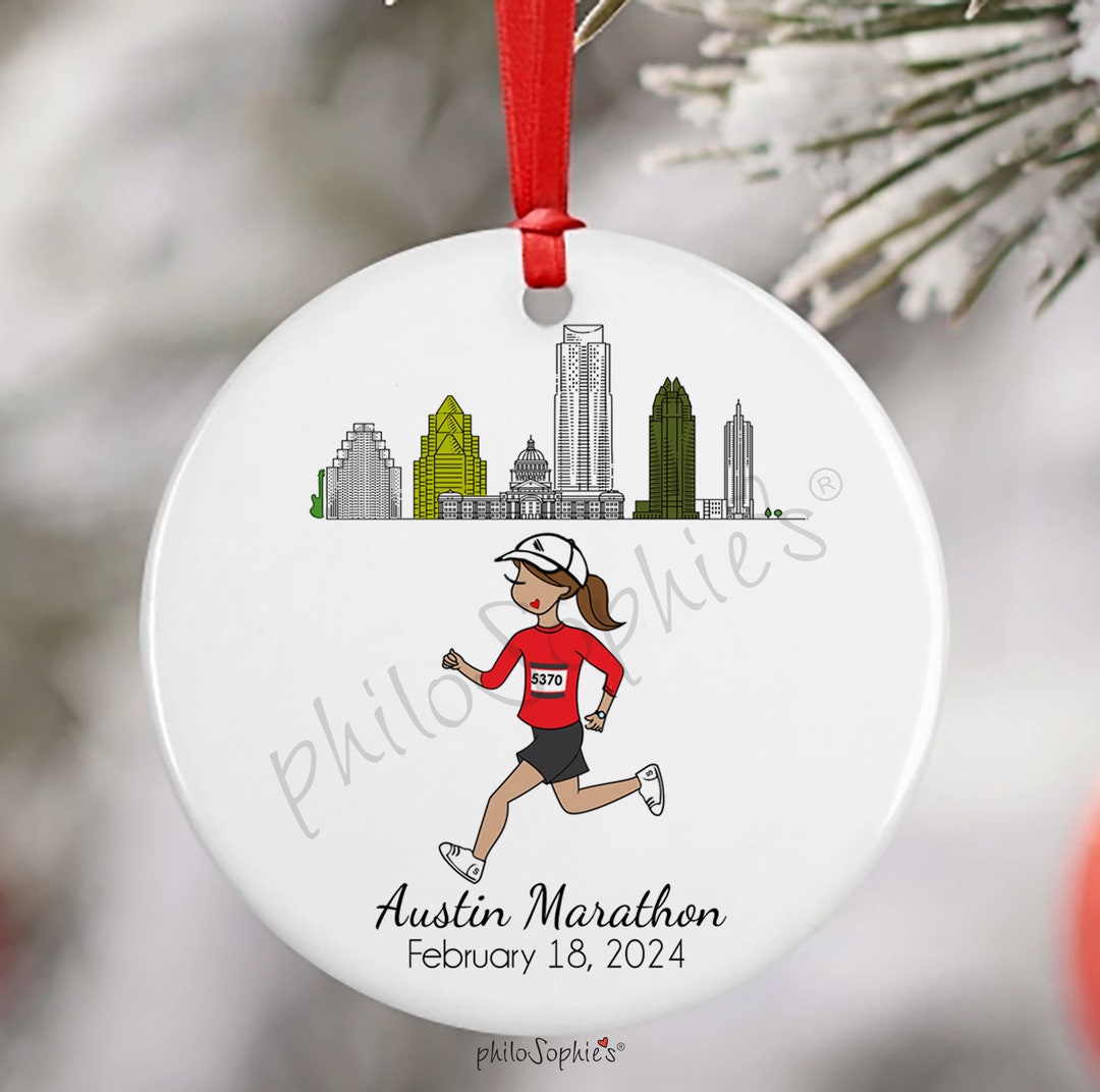 Marathon Runner Gift, Austin, 2025 Marathon Ornament, Custom Runner Female, Personalized Runner ...