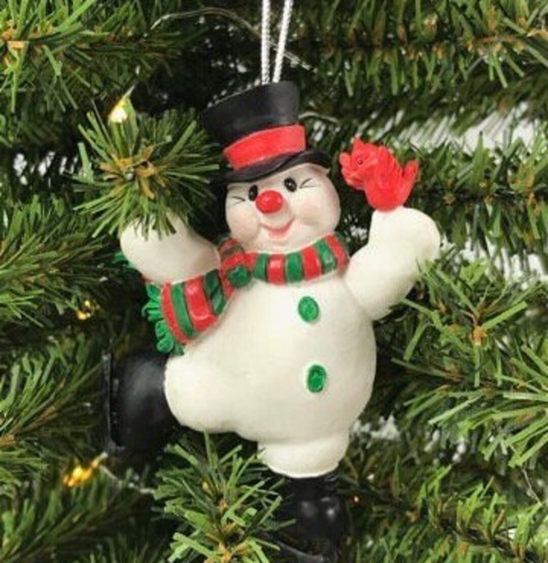 Skating Snowman With Cardinal Ornament - Etsy