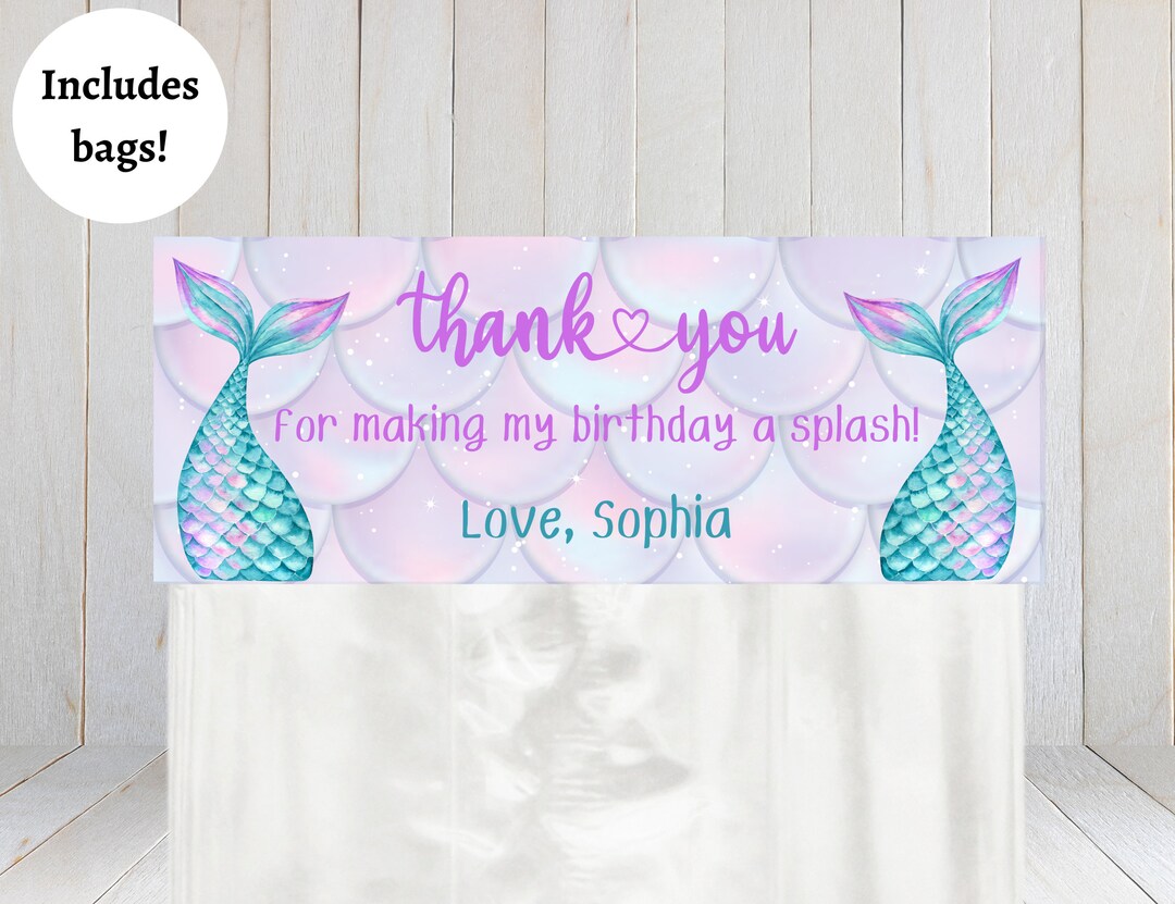 Mermaid Birthday Treat Bag Toppers: Personalized Party Favors - Set of ...