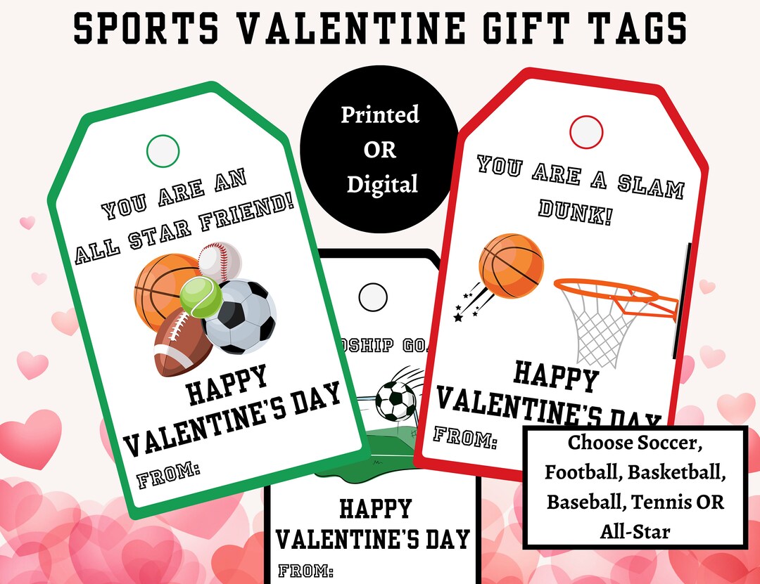Sports Valentine Gift Tags | Custom Valentine Favor Tags | Valentine's ...
