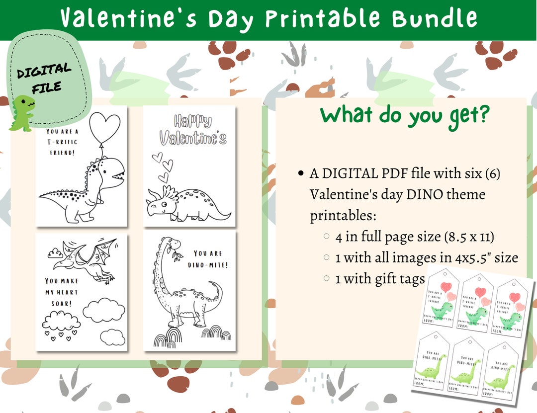 PRINTABLE Dino Valentine's Day Coloring Pages | Kids Coloring Pages ...