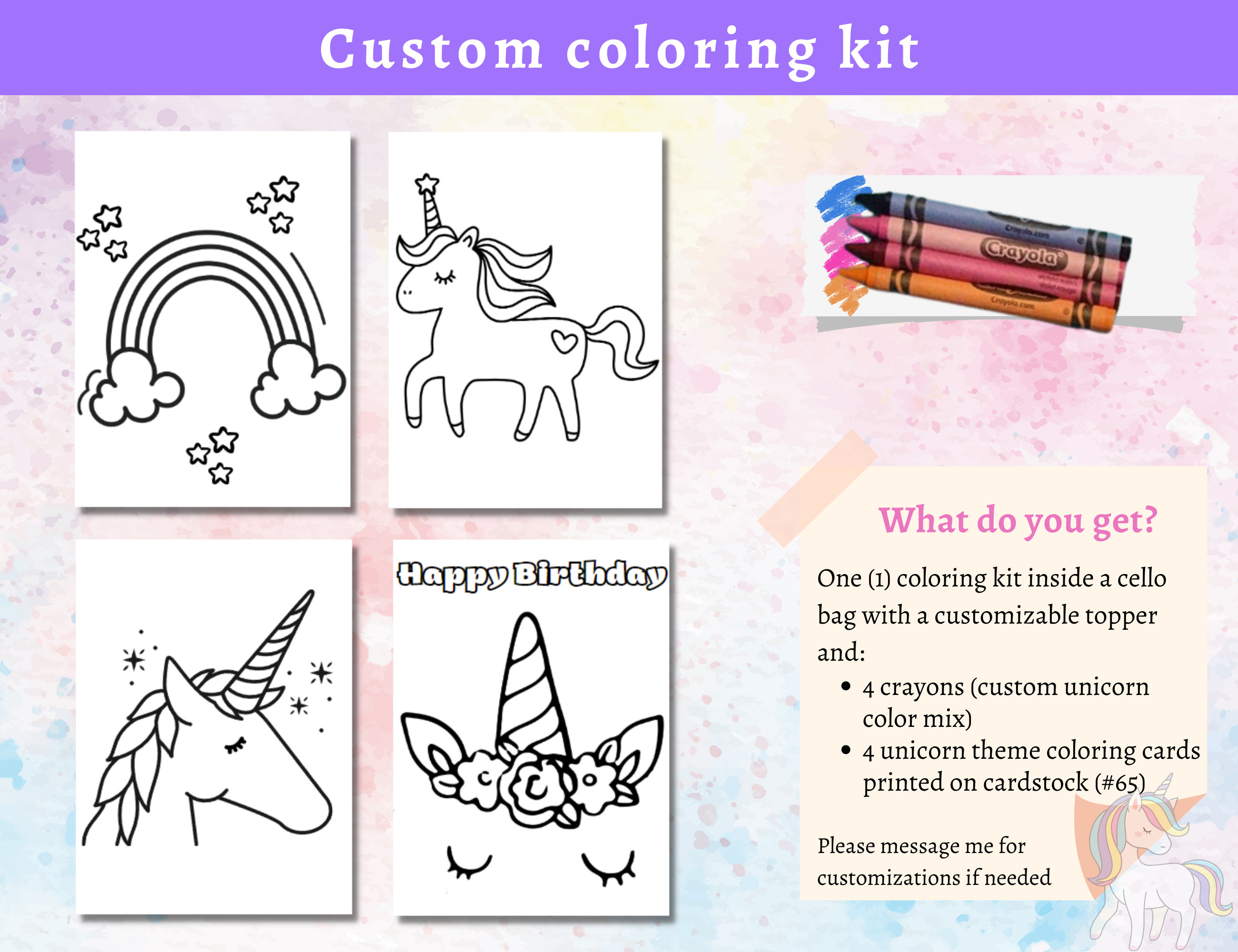 Unicorn Coloring Kits Kids Party/school Favors Customizable - Etsy