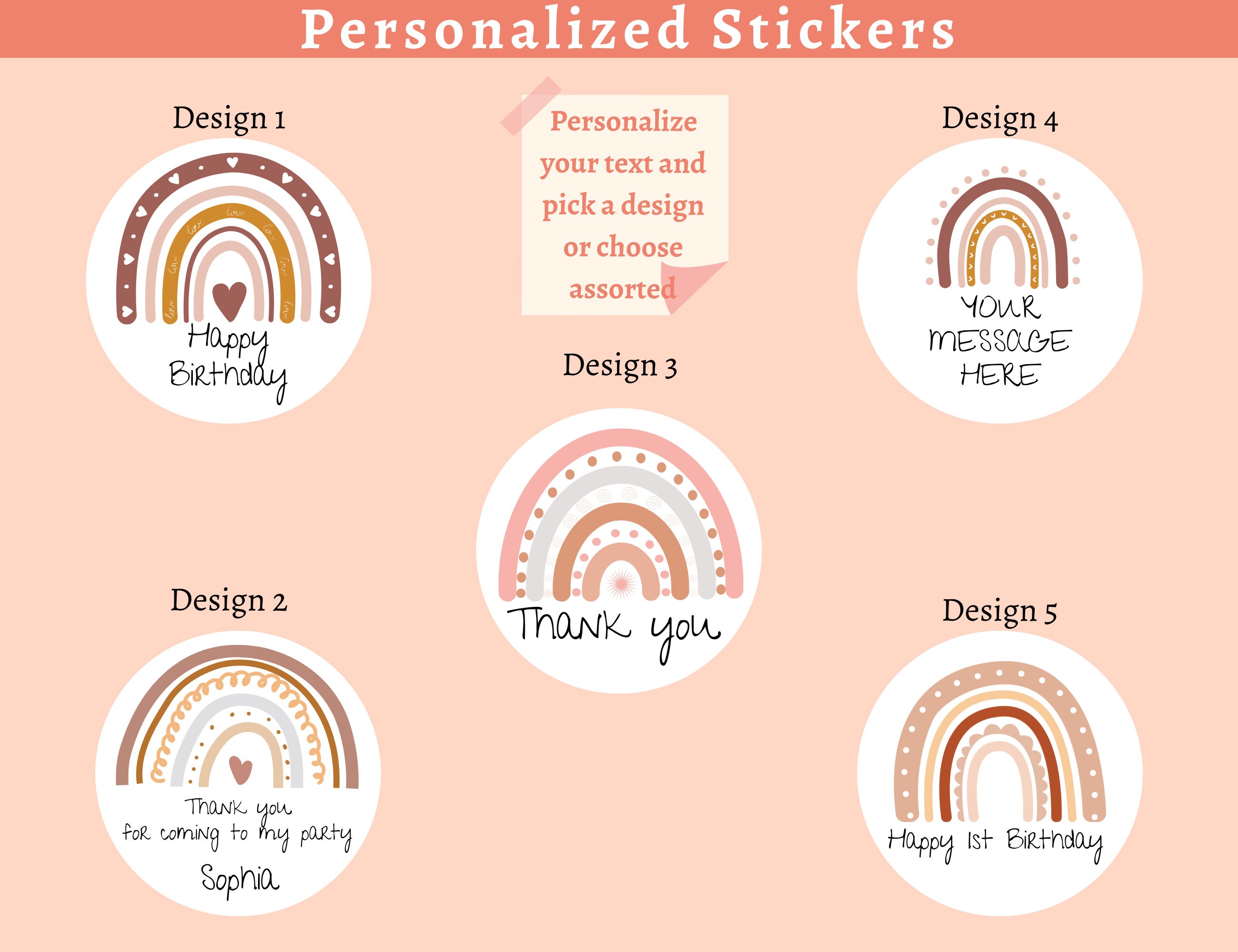 Boho Rainbow Stickers Party Favor Stickers Customizable - Etsy