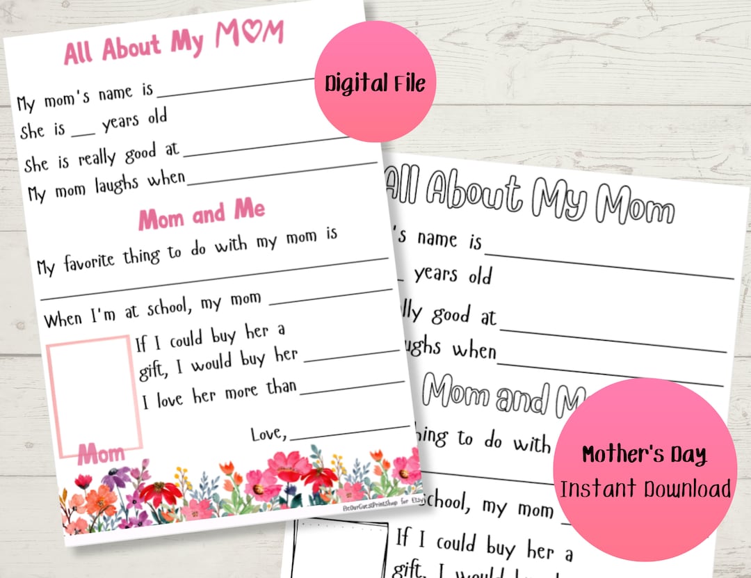 Mother's Day Questionnaire Printable | All About Mom, Mother's Day ...