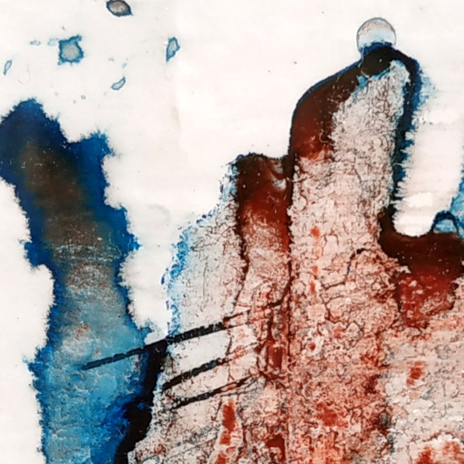 Original Contemporary Abstract Ink Painting on Paper 4"x6" Red, Blue ...