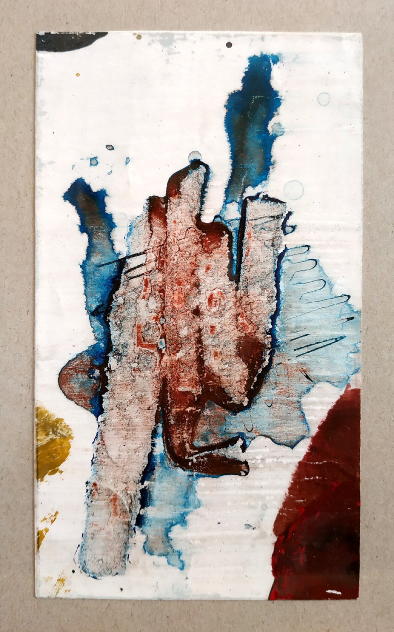 Original Contemporary Abstract Ink Painting on Paper 4"x6" Red, Blue ...