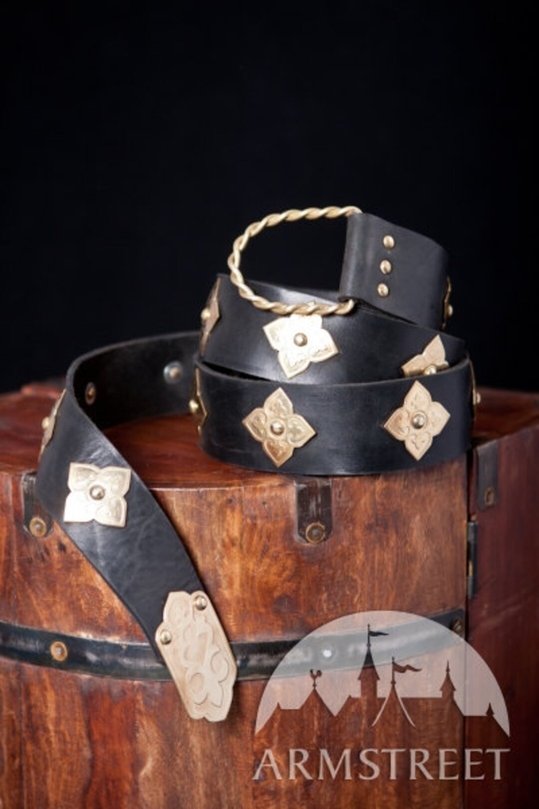 Medieval Armor Black Leather Belt With Brass Accents Long Medieval ...