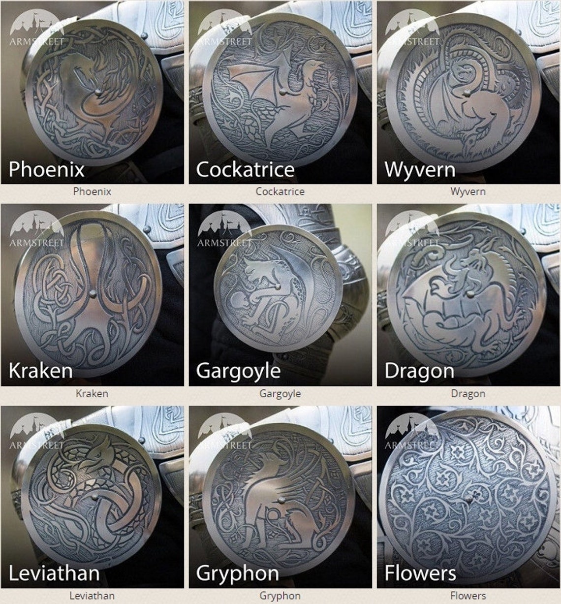Etched Arms Armor With Removable Rondel mythical Beasts - Etsy