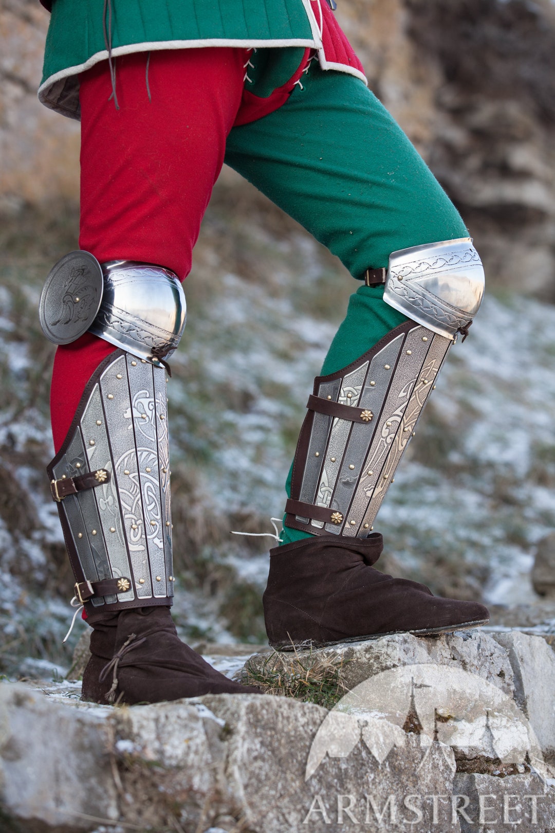 Armstreet Etched Steel Leg Armor With Knees Splint Greaves LARP SCA ...