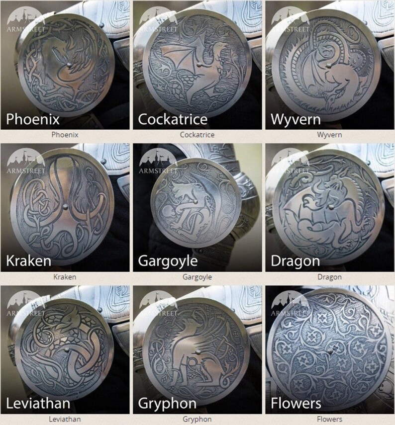 Etched Pauldrons With Removable Rondel mythical Beasts - Etsy