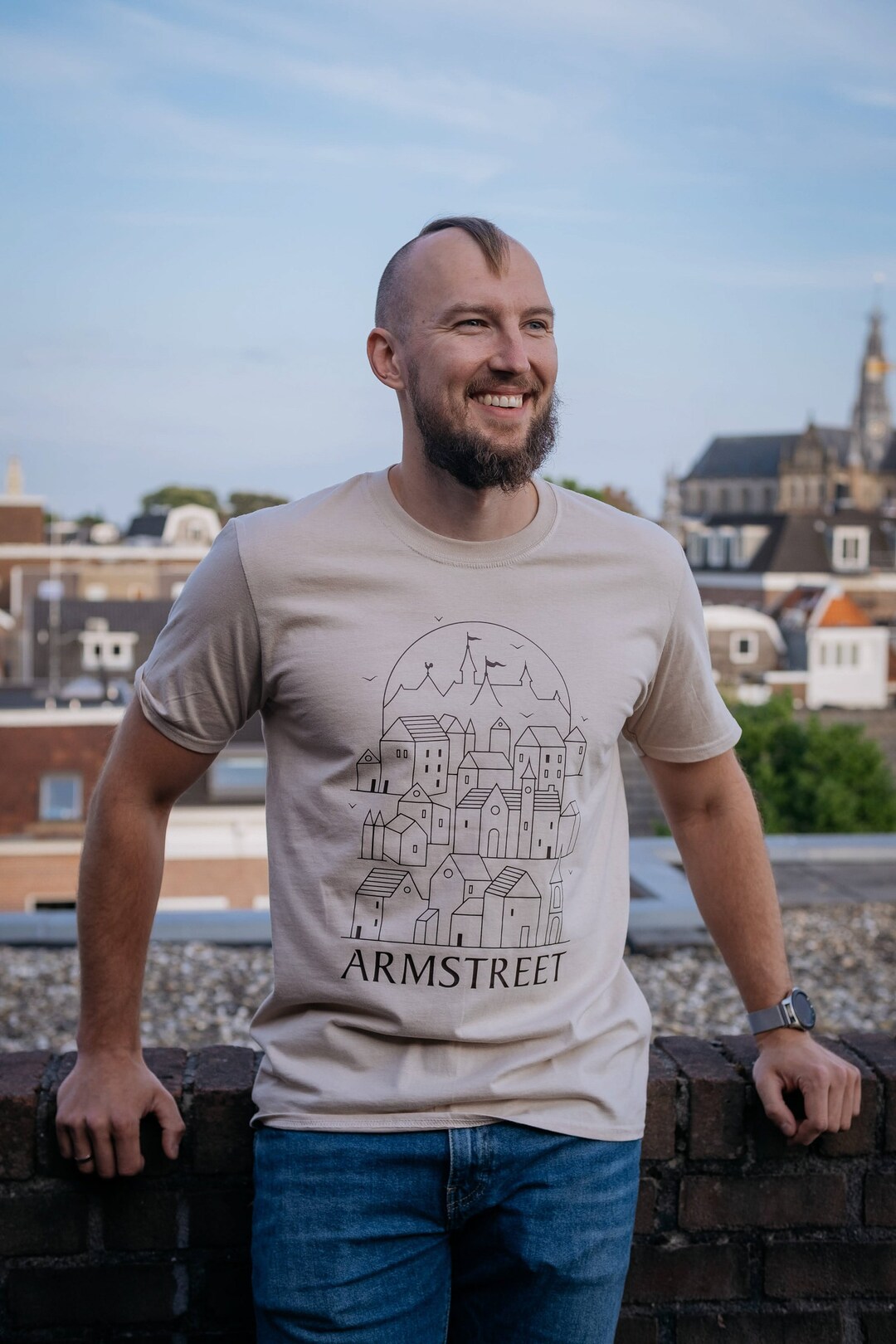 Armstreet Logo T-shirt Beige Cotton T-shirt With Iconic Logo, Casual ...