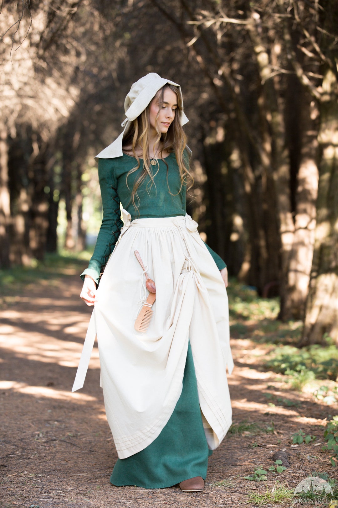 Armstreet Cotton Overskirt Apron With Pleats red Elise Medieval Apron ...