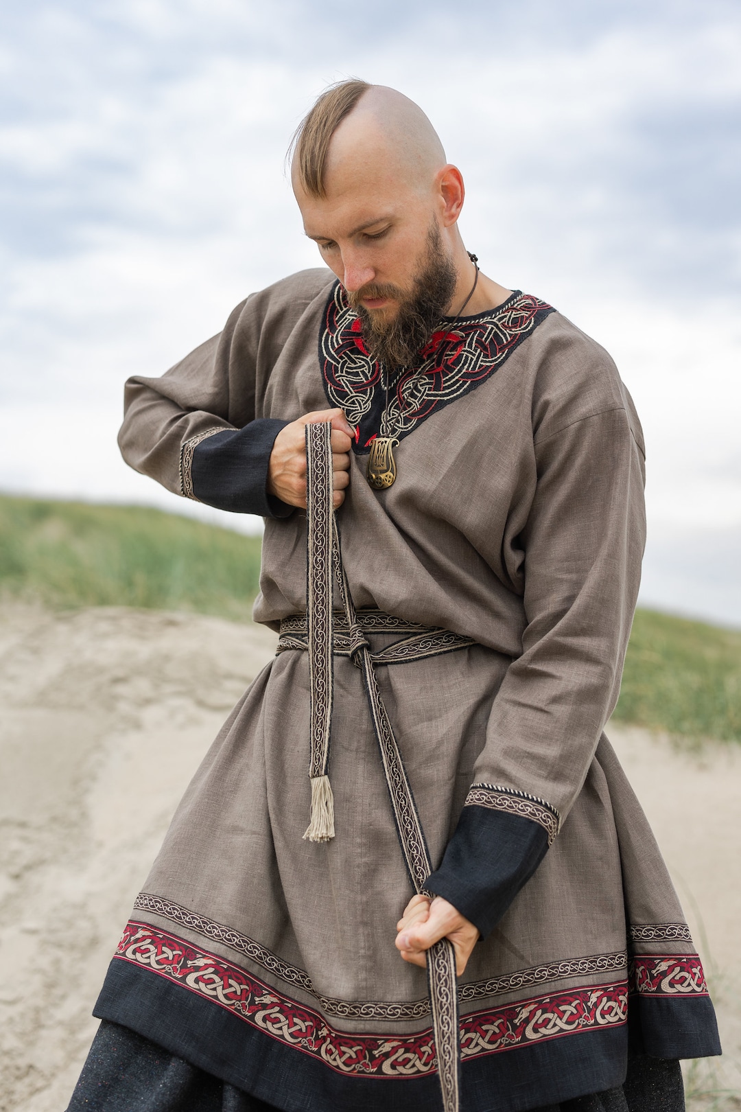 Armstreet Viking Flax Linen Tunic With Embroidery: jarl Ingvar Medieval ...