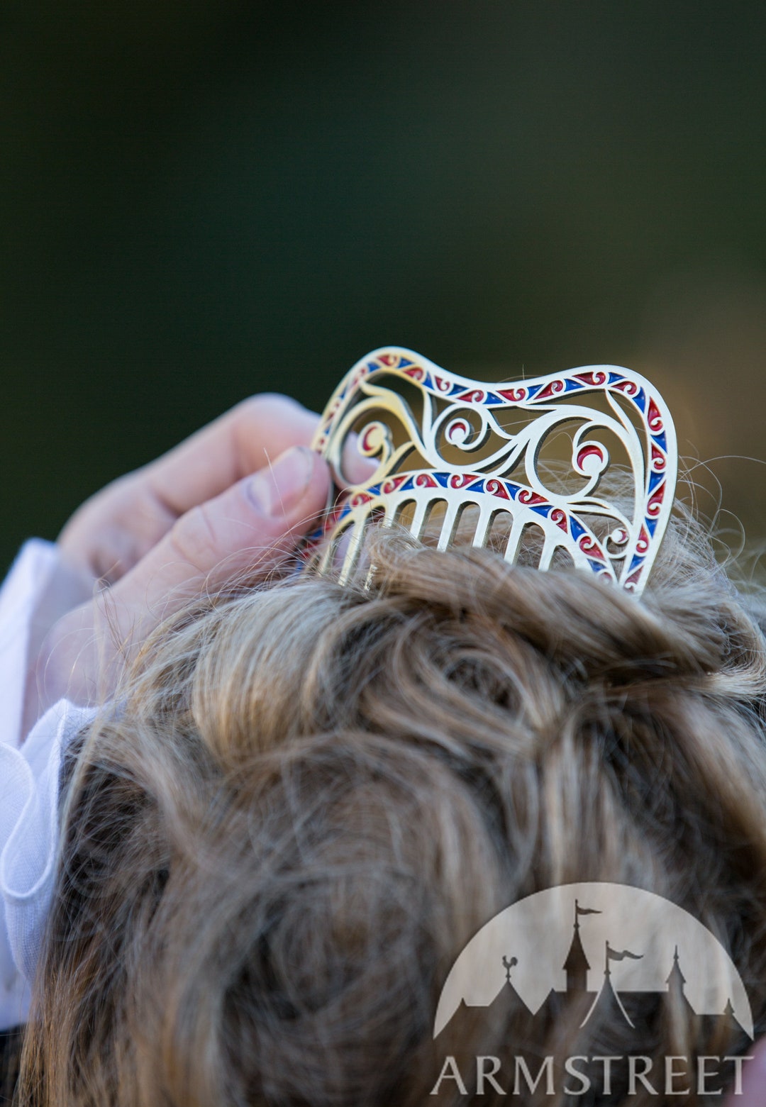 Armstreet Brass & Enamel Hair Comb renaissance Memories LARP SCA Ren ...