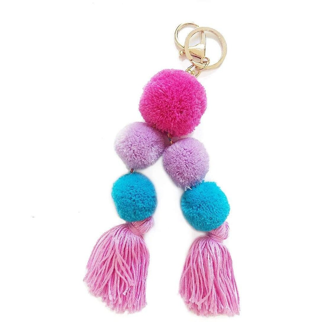 Double Tassel Keychain Fun Pom Pom Accessory - Etsy