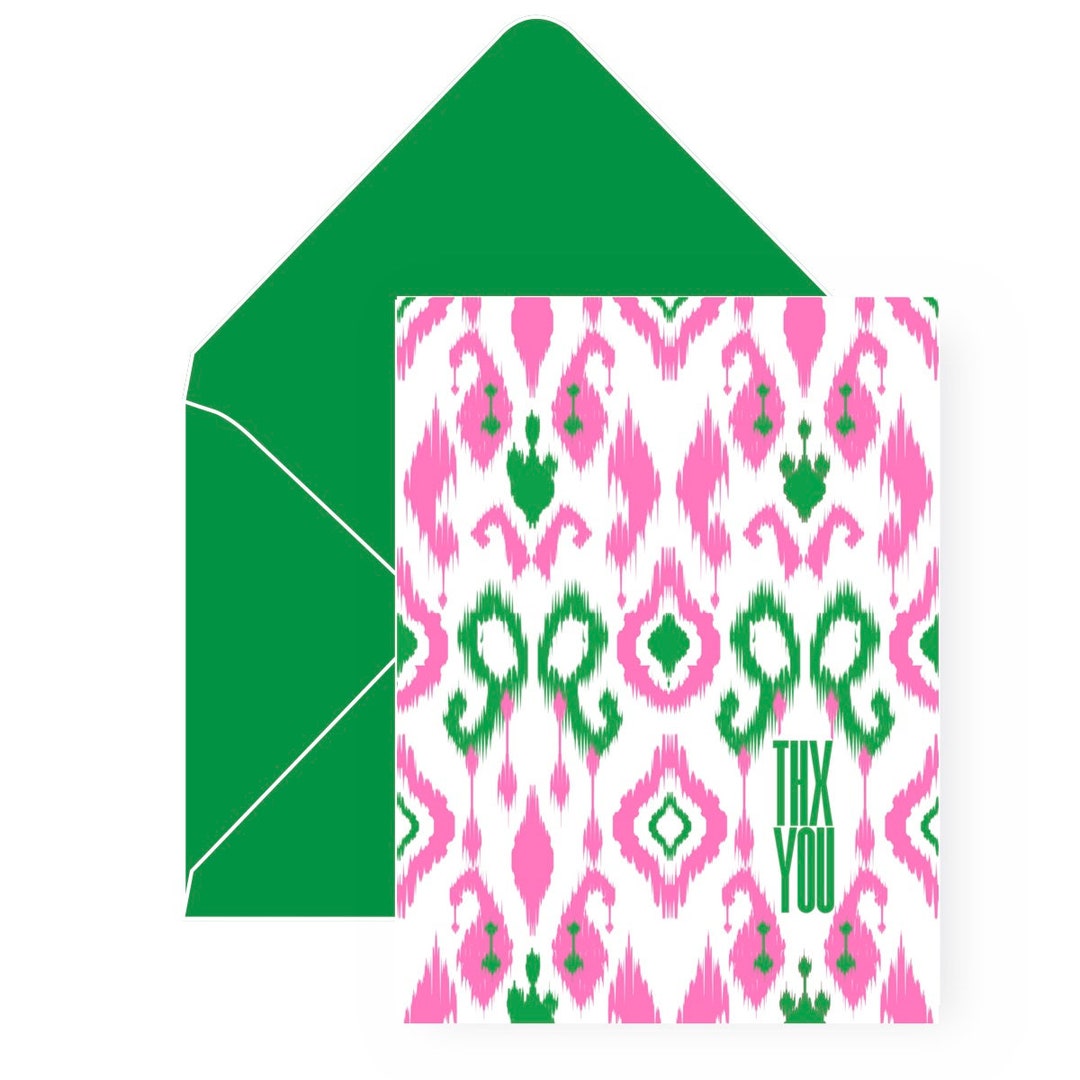 Pink & Green Thank You Note | AKA Inspired Notecards | Sorority Thank ...