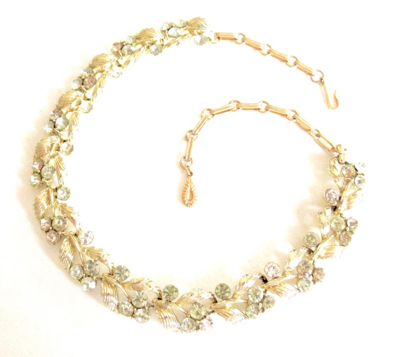 Vintage LISNER Necklace Clear & Pale Yellow Rhinestones Gold Tone MCM ...