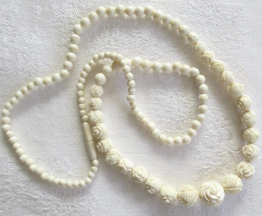 Vintage Africa Artisan Carved Bone Roses & Beads Necklace 1980s - Etsy