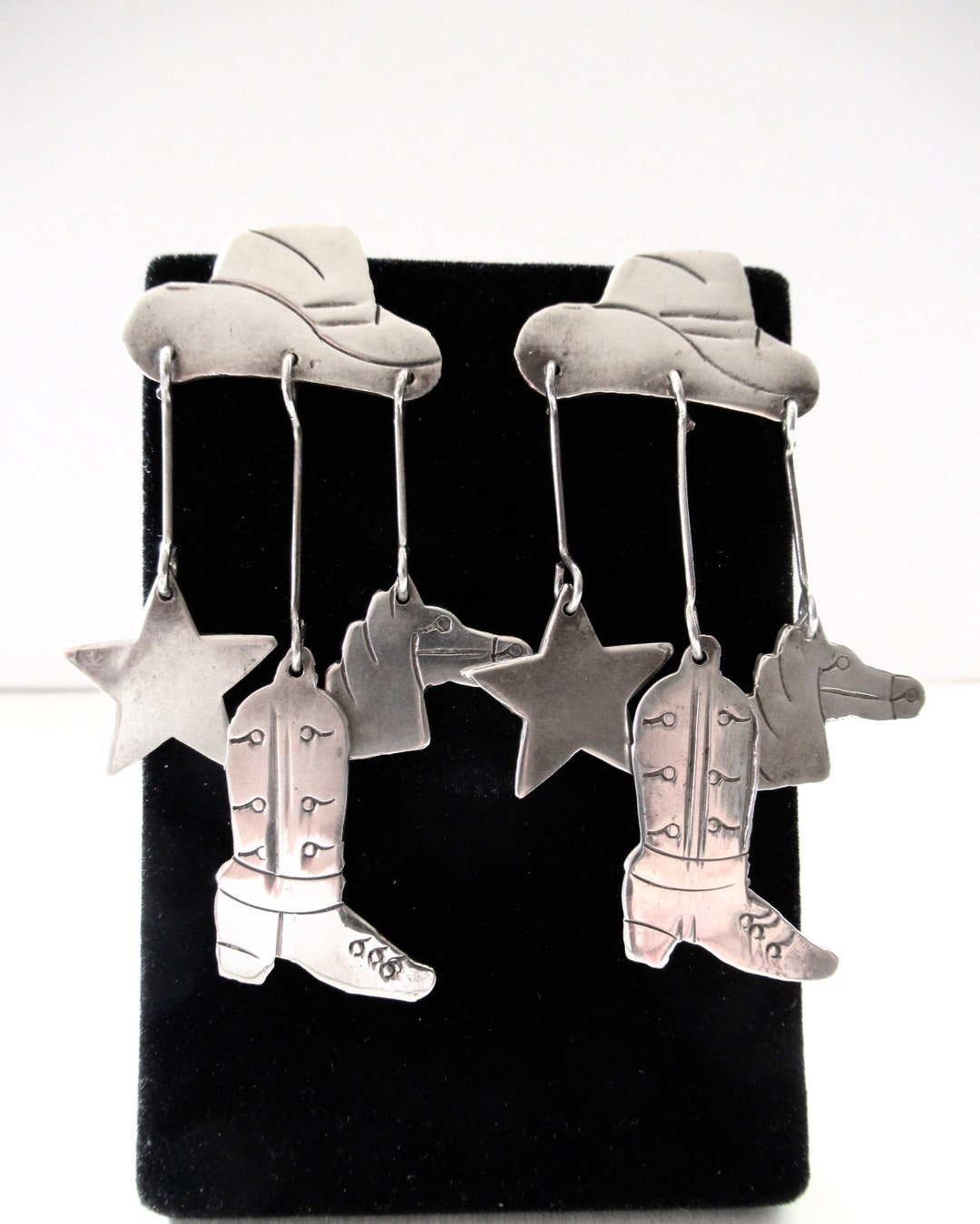 Vintage Western Theme Dangle Drop Pierced Earrings Sterling Silver ...