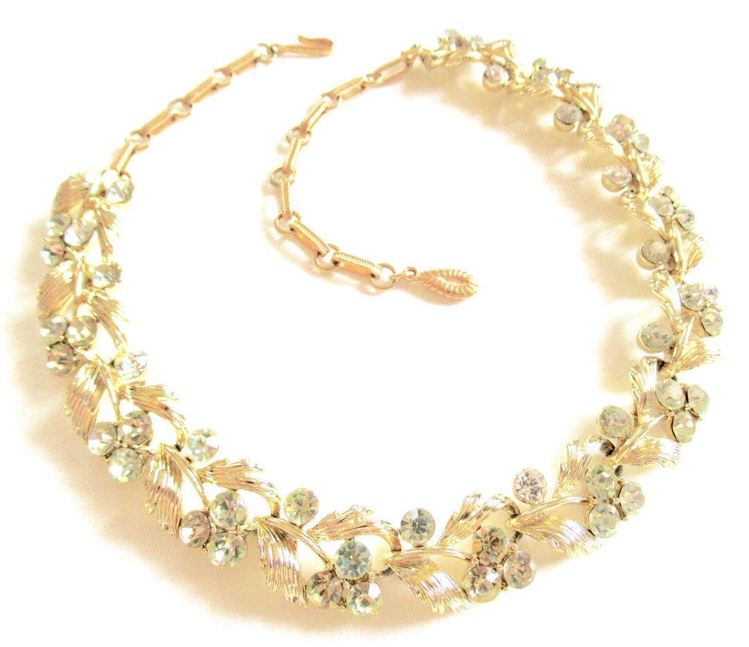 Vintage LISNER Necklace Clear & Pale Yellow Rhinestones Gold Tone MCM ...