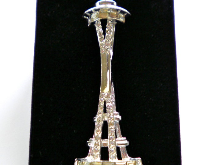 Vintage SEATTLE SPACE NEEDLE Rhinestone Brooch Pin 1962 Seattle World's ...