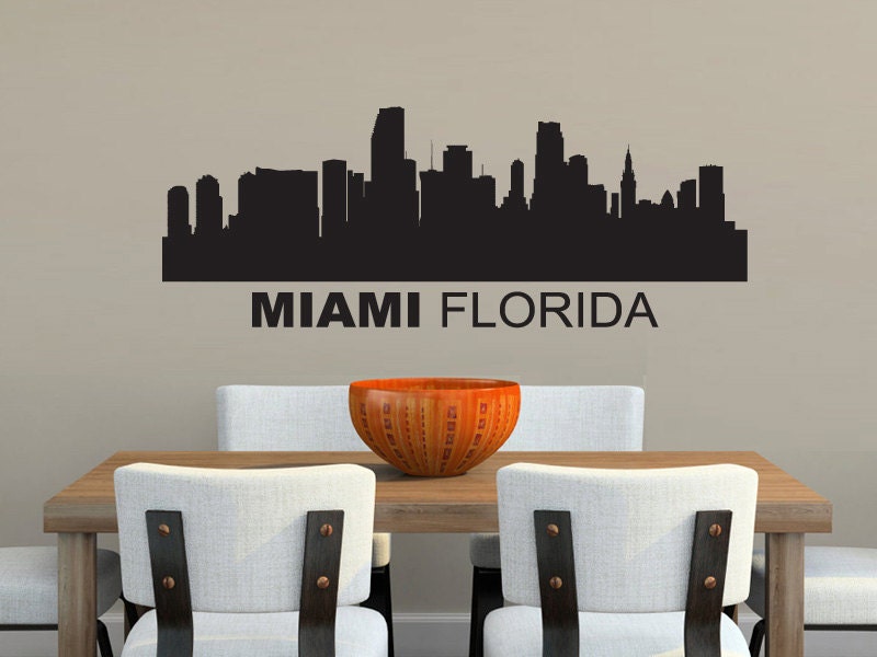 Wall Decal Sticker Miami Florida Skyline 20 Tall - Etsy