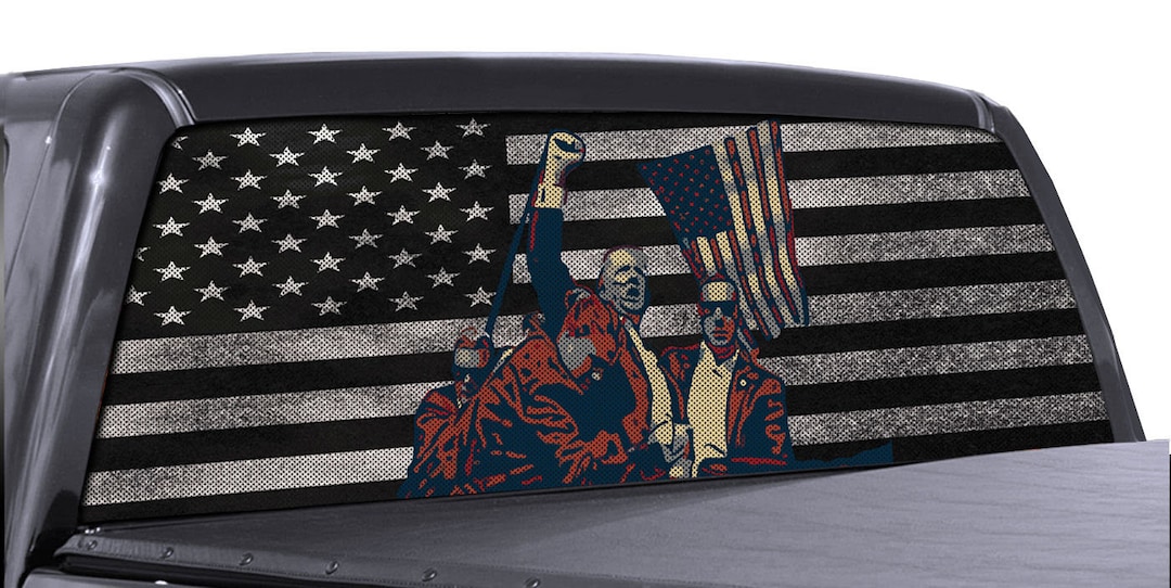FGD Perforated Rear Window Decal Trump 2024 American Flag FIGHT Black ...