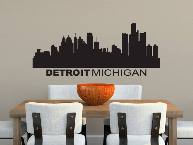 Wall Decal Sticker Detroit Michigan Skyline 20" Tall 48" Wide in White ...