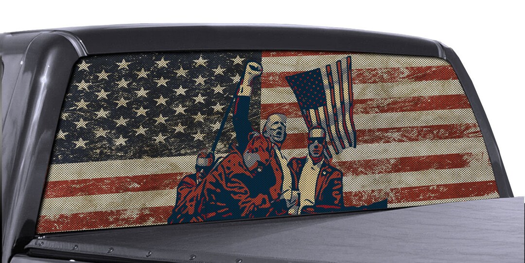 FGD Perforated Rear Window Decal Trump 2024 American Flag FIGHT Edition ...