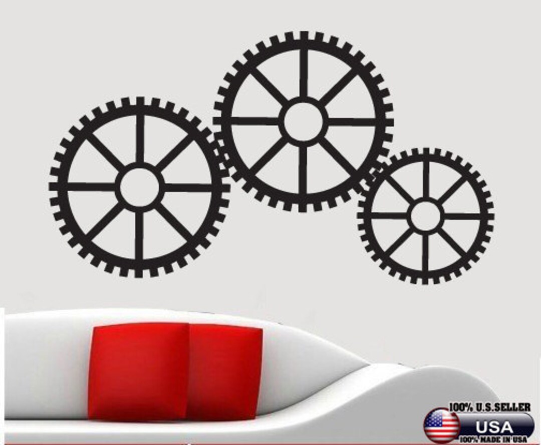 Wall Decal Sticker Removable Gears, Steam Punk in White or Black 20" X ...