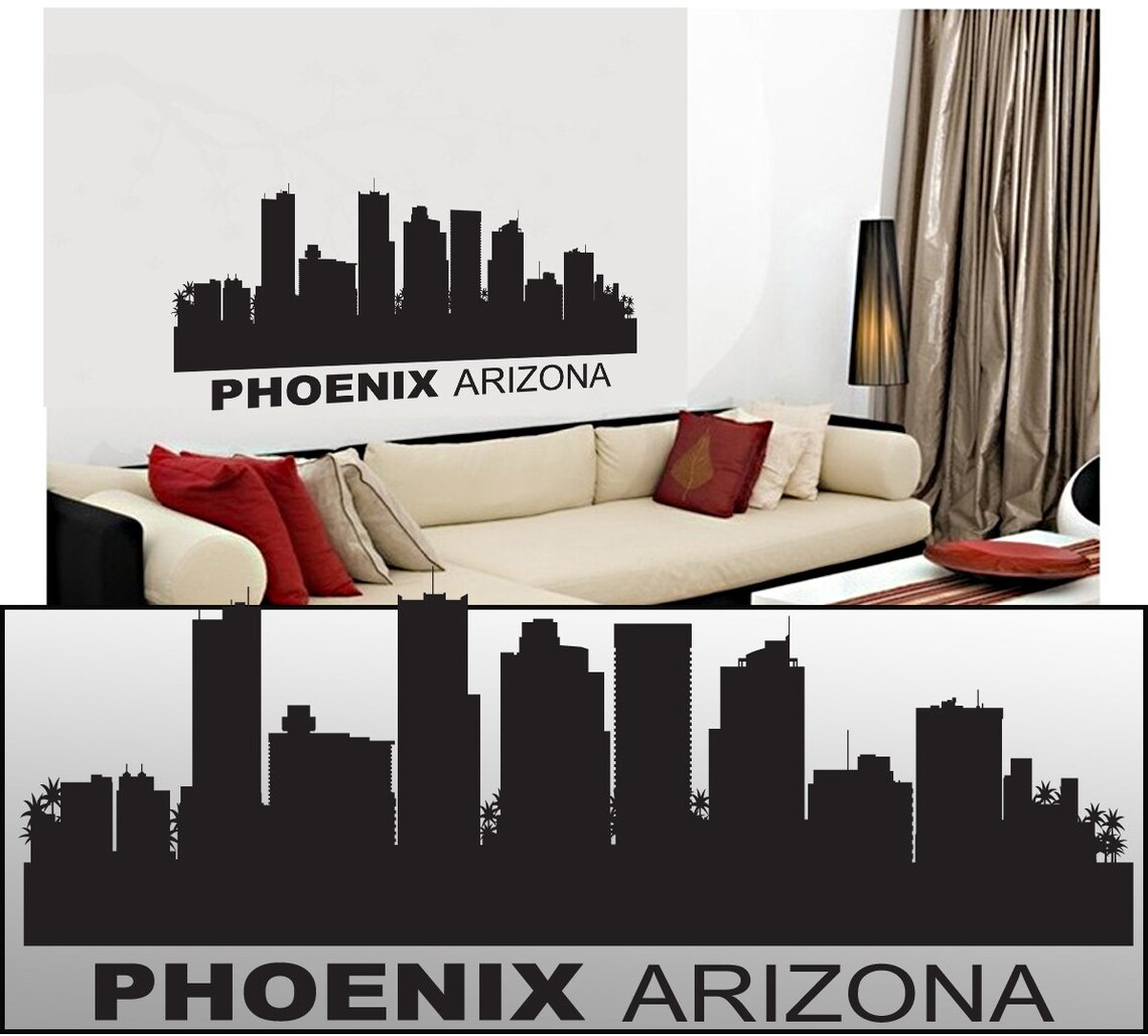 Wall Decal Sticker Phoenix Arizona Skyline 20" Tall 49" Wide in White ...