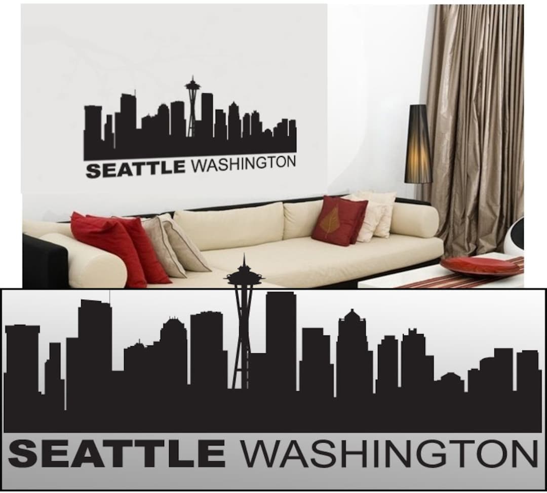 FGD Wall Decal Seattle Skyline 20" Tall 50" Wide in White or Black Home ...