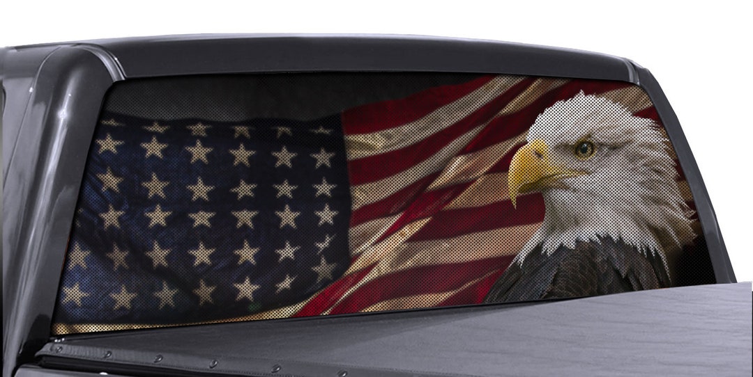FGD Perforated Rear Window Vinyl Decal Bald Eagle Distressed Full Color ...