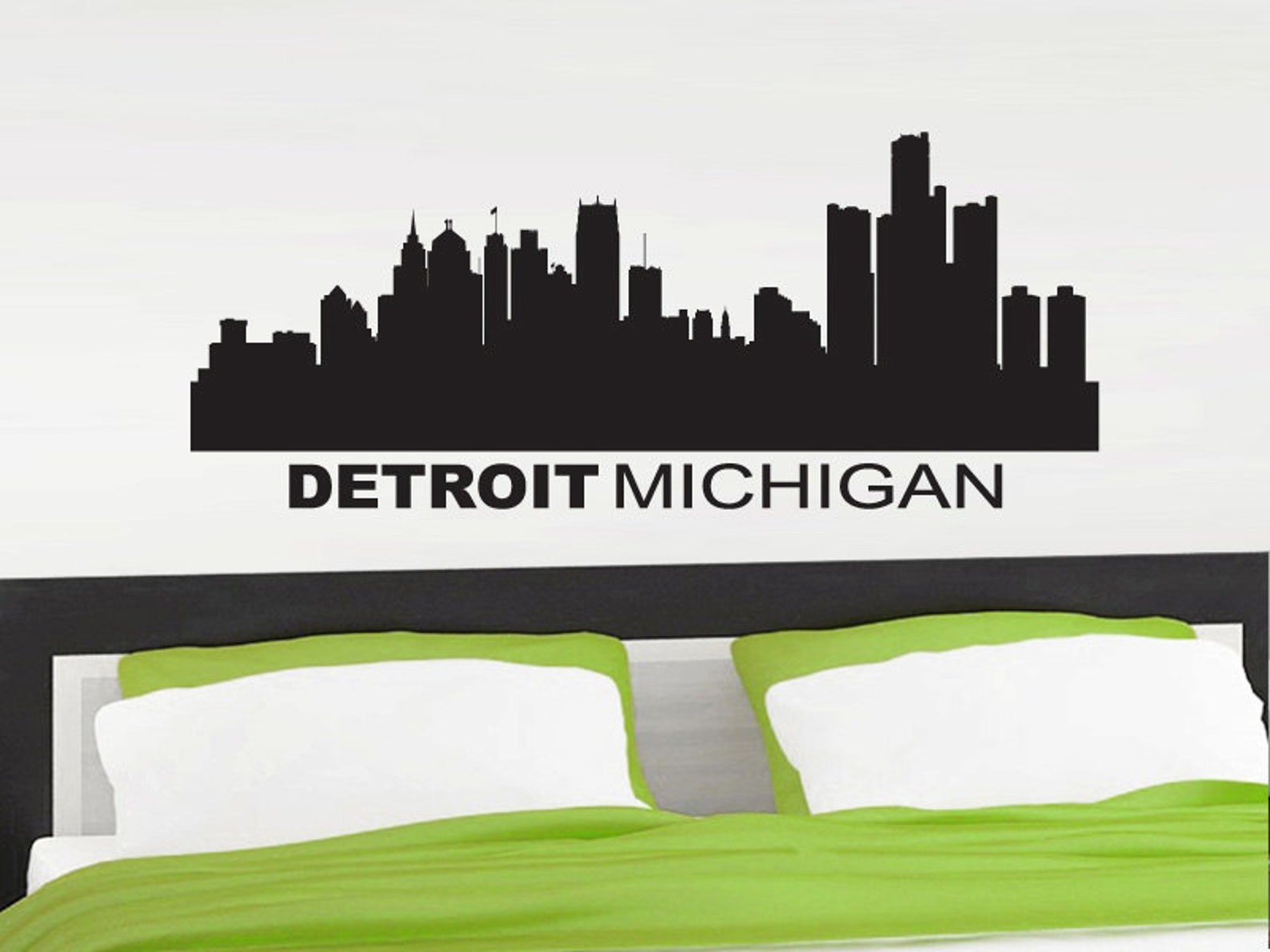 Wall Decal Sticker Detroit Michigan Skyline 20" Tall 48" Wide in White ...