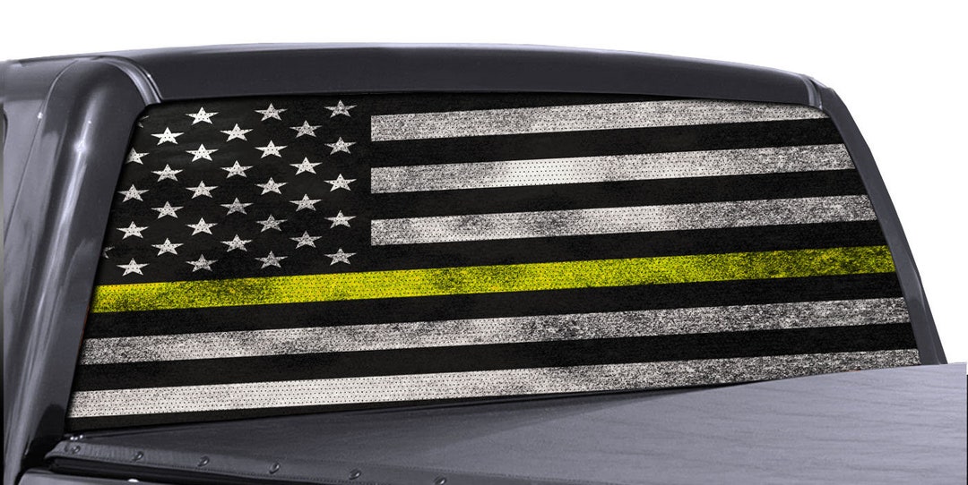 FGD Truck Rear Window Thin Yellow Line Distressed American Flag ...