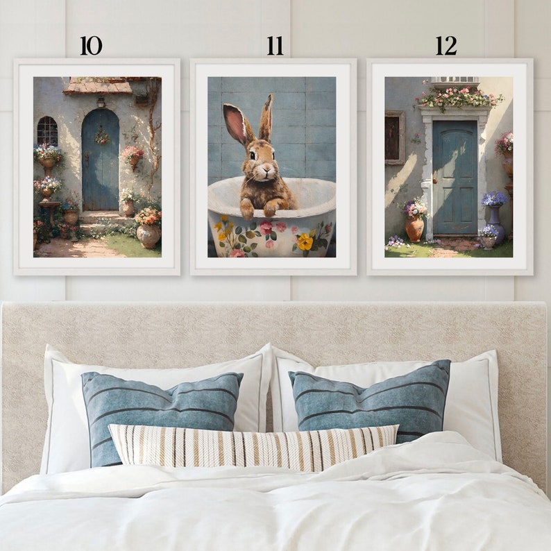 PRINTED Vintage Spring & Easter Mailed Art, Easter Bunny, Wildflowers ...