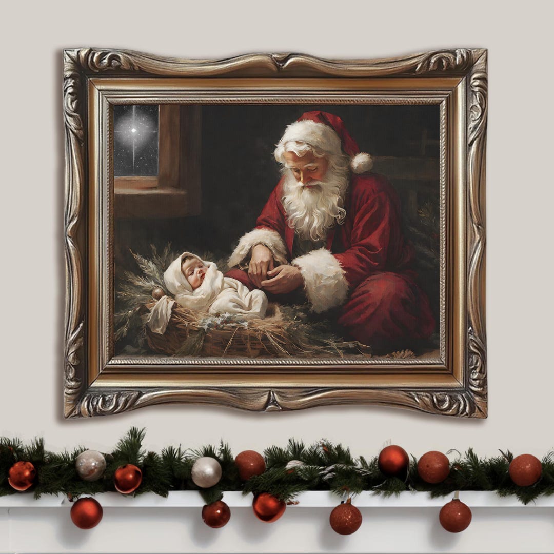 Santa & Baby Jesus Print-mailed- Christmas, Vintage, Victorian ...