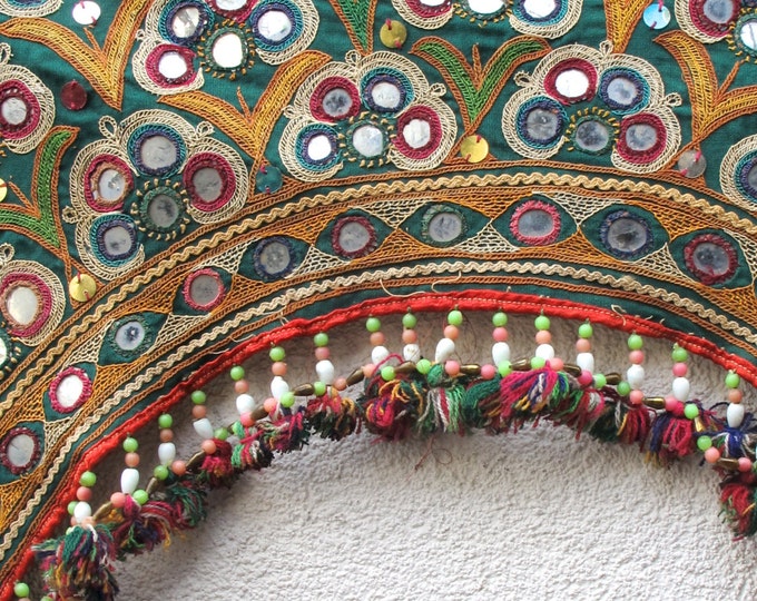 Indian Toran Boho Wall or Doorway Decoration, Green and Orange, Small ...