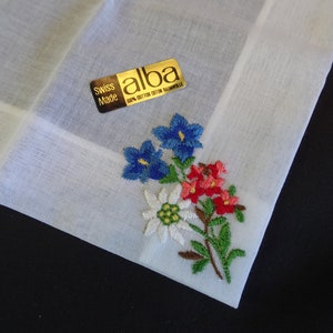 Embroidered Floral Ladies Handkerchief, Vintage Fehrlin Switzerland or ...