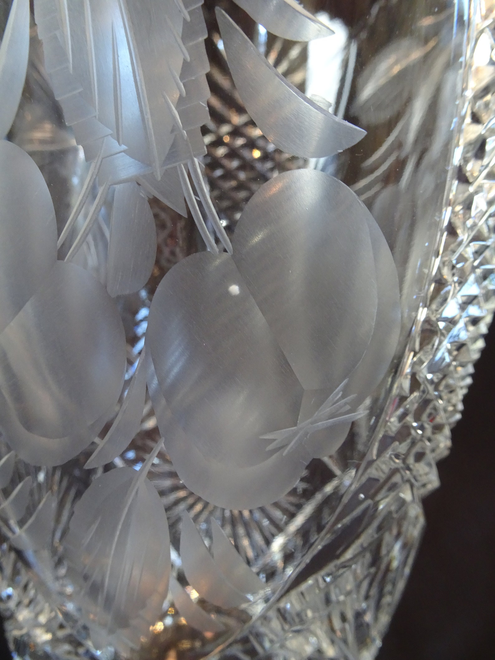 Huge Imperlux Crystal Etched Fruit Vase, Vintage Apples Grapes Pears ...