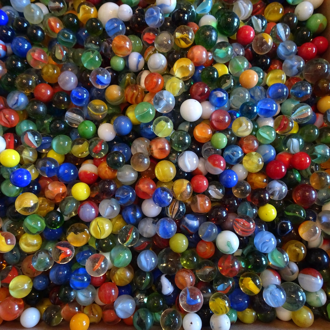 Assorted Colorful Glass Marbles, Set of 100 Different Sizes & Types ...
