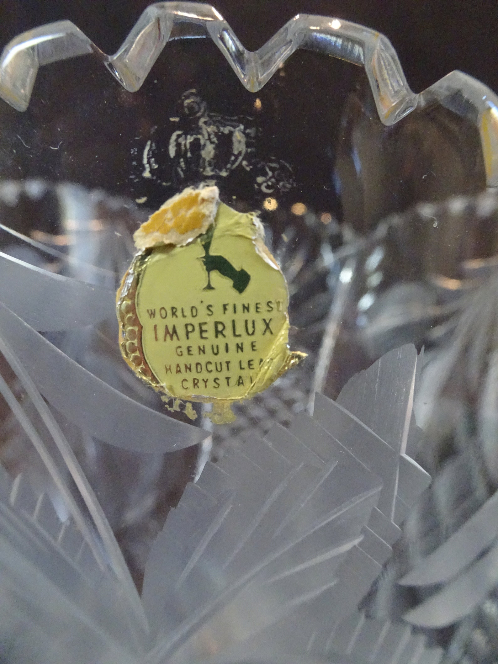 Huge Imperlux Crystal Etched Fruit Vase, Vintage Apples Grapes Pears ...