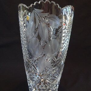Huge Imperlux Crystal Etched Fruit Vase, Vintage Apples Grapes Pears ...