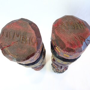 Caribbean Man & Women Carved Wood Tribal Head Sculptures, Vintage ...